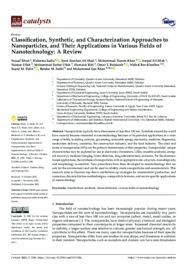 (PDF) Classification, Synthetic, and Characterization Approaches to Nanoparticles, and Their ...