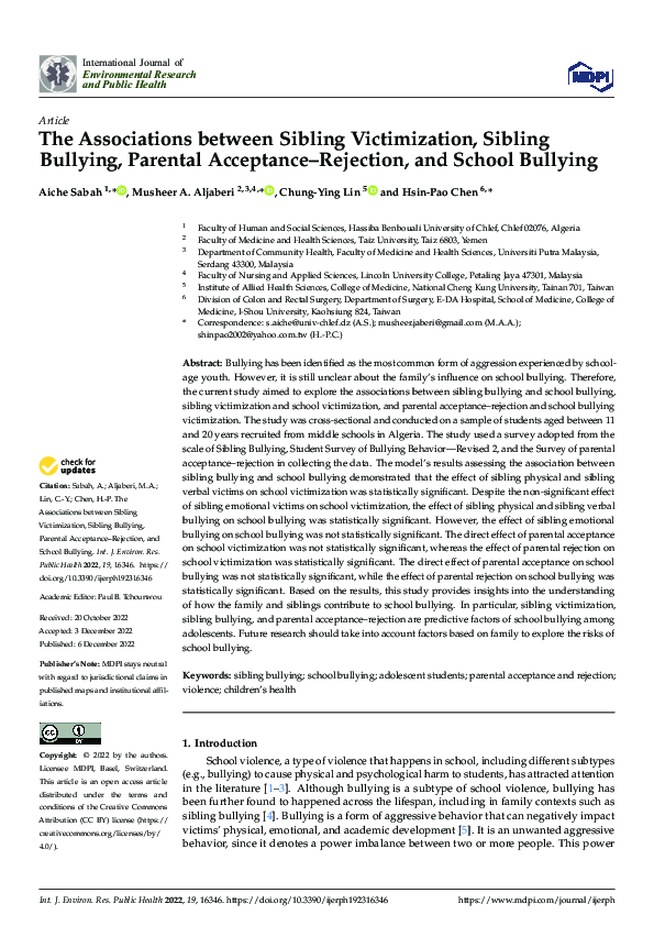 (PDF) The Associations between Sibling Victimization, Sibling Bullying ...