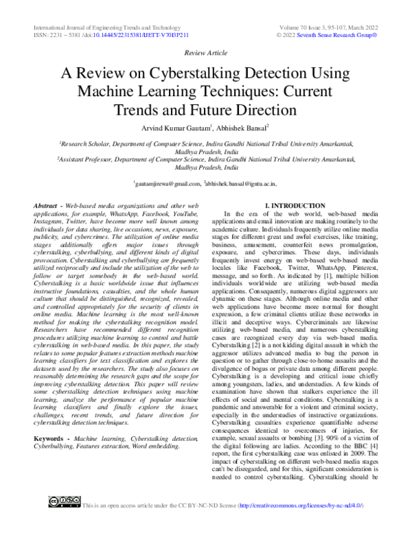 (PDF) A Review on Cyberstalking Detection Using Machine Learning ...