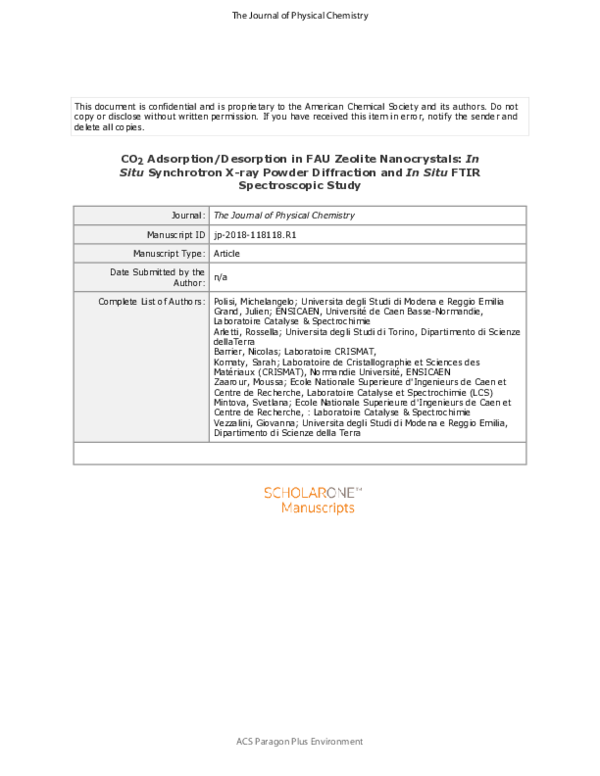(PDF) CO2 Adsorption/Desorption in FAU Zeolite Nanocrystals: In Situ Synchrotron X-ray Powder ...