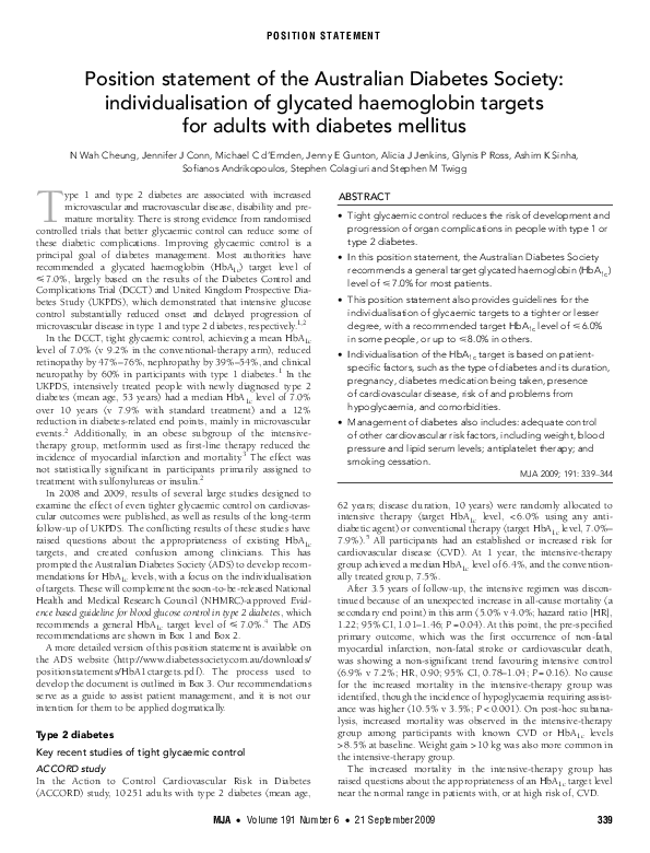 (PDF) Position statement of the Australian Diabetes Society ...