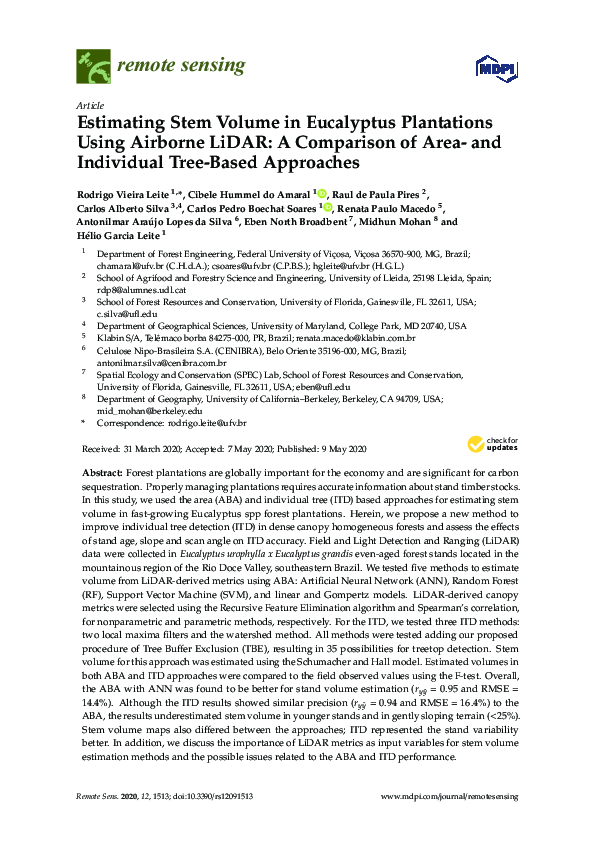 (PDF) Estimating Stem Volume in Eucalyptus Plantations Using Airborne LiDAR: A Comparison of ...