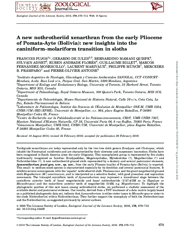 (PDF) A new nothrotheriid xenarthran from the early Pliocene of Pomata ...