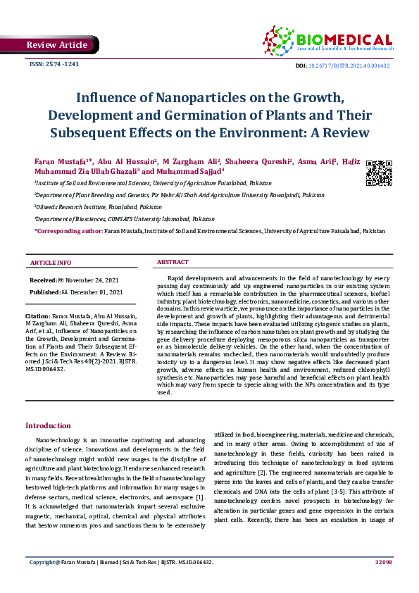Pdf Influence Of Nanoparticles On The Growth Development And