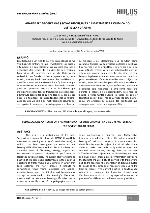 (PDF) Análise Pedagógica Das Provas Discursivas De Matemática e Química ...