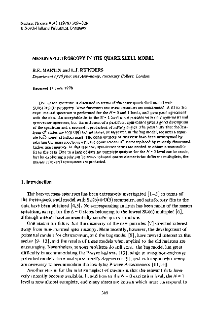 (PDF) Meson spectroscopy in the quark shell model