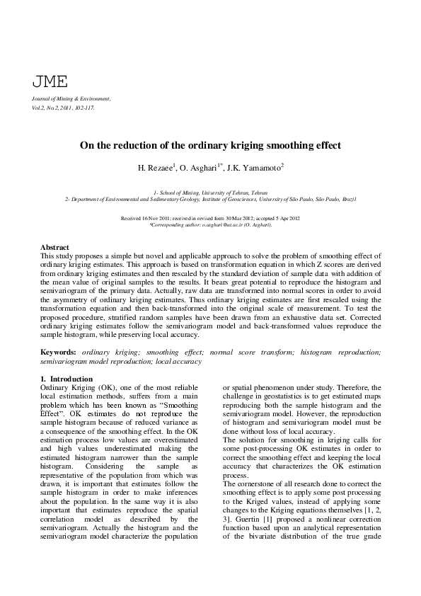 (PDF) On the reduction of the ordinary kriging smoothing effect