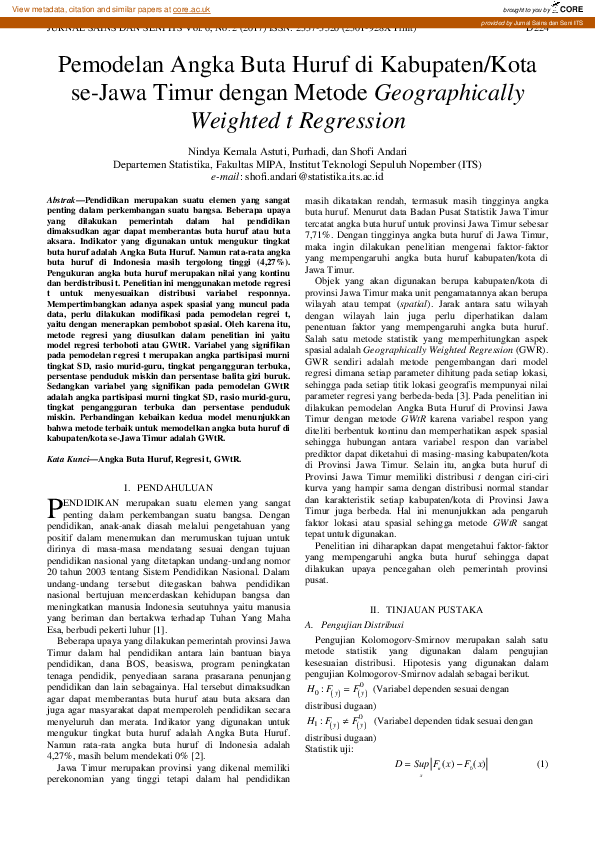 (PDF) Pemodelan Angka Buta Huruf di Kabupaten/Kota se-Jawa Timur dengan ...