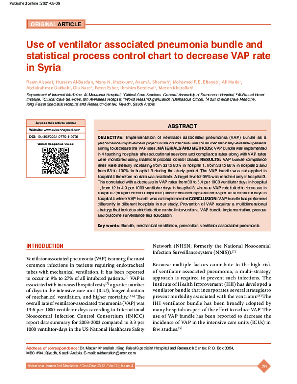 (PDF) Use of ventilator associated pneumonia bundle and statistical ...