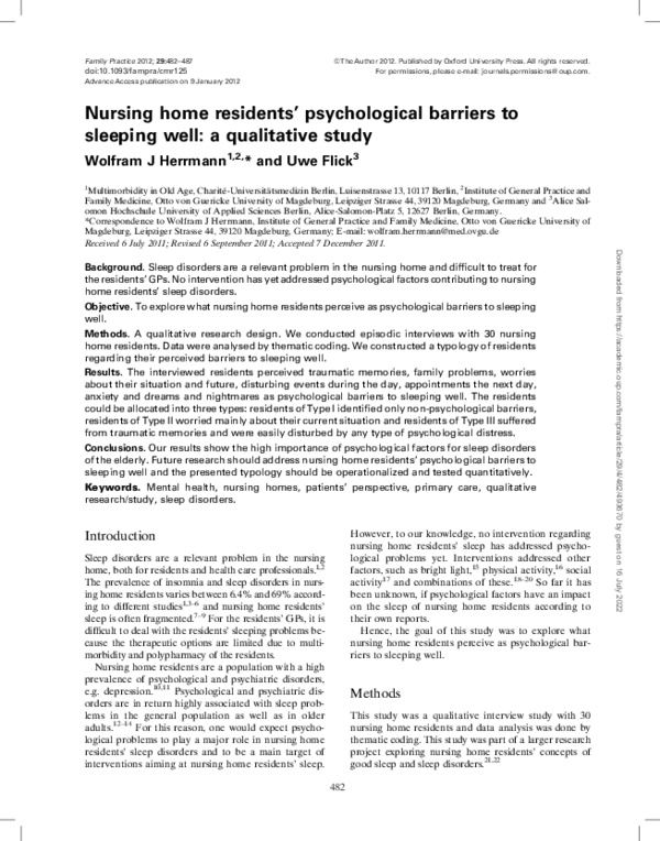 (PDF) Nursing home residents' psychological barriers to sleeping well ...