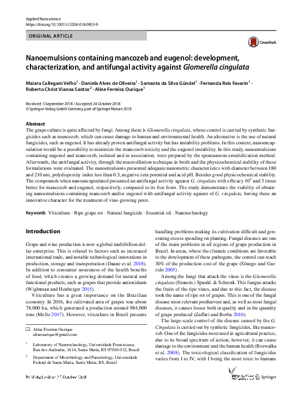 (PDF) Nanoemulsions containing mancozeb and eugenol: development, characterization, and ...