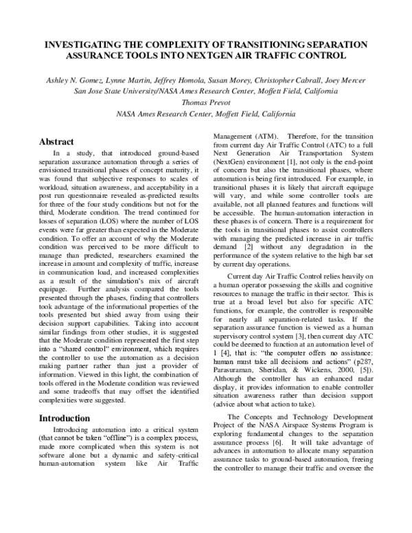 (PDF) Investigating the complexity of transitioning separation assurance tools into nextgen air ...