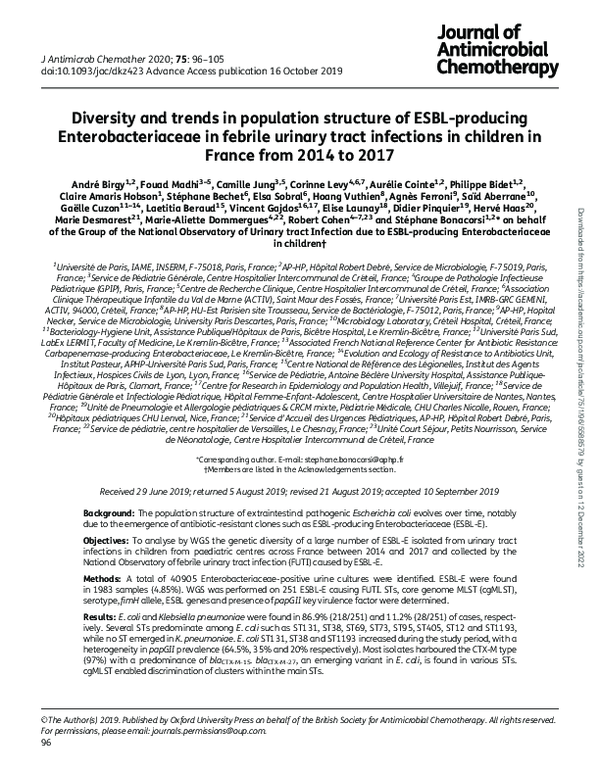(PDF) Diversity and trends in population structure of ESBL-producing ...