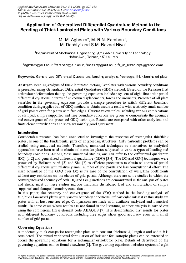 Pdf Application Of Generalized Differential Quadrature Method To The
