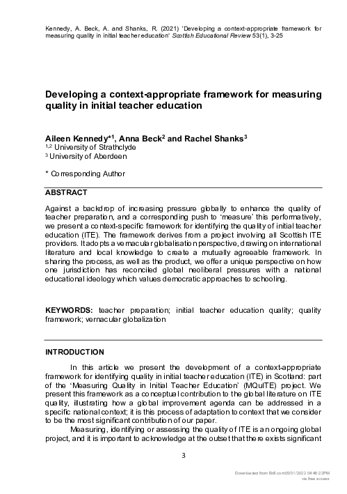 (PDF) Developing a context-appropriate framework for measuring quality in initial teacher education