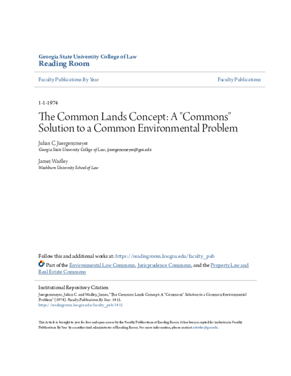 (PDF) Common Lands Concept: A Commons Solution to a Common ...
