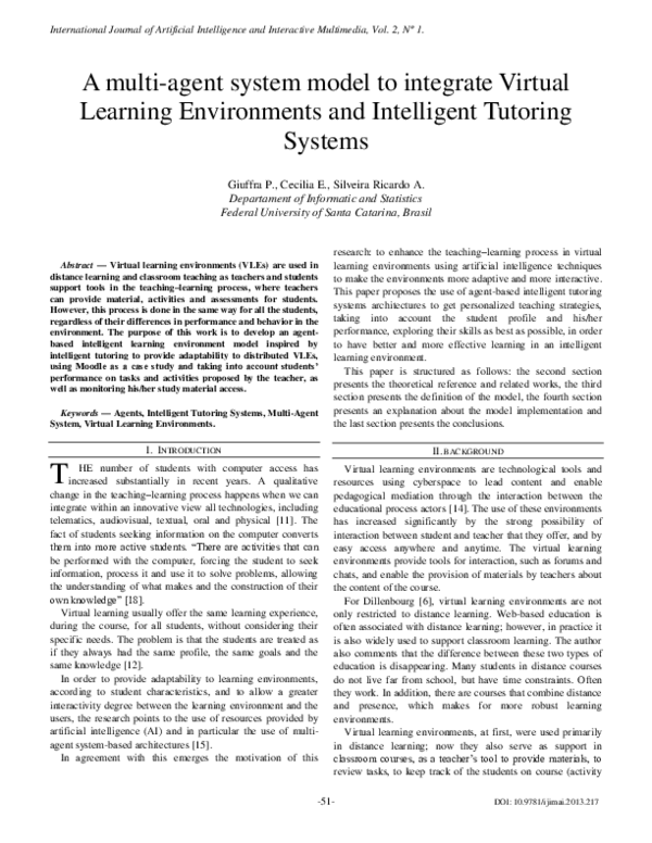 (PDF) A multi-agent system model to integrate Virtual Learning Environments and Intelligent ...