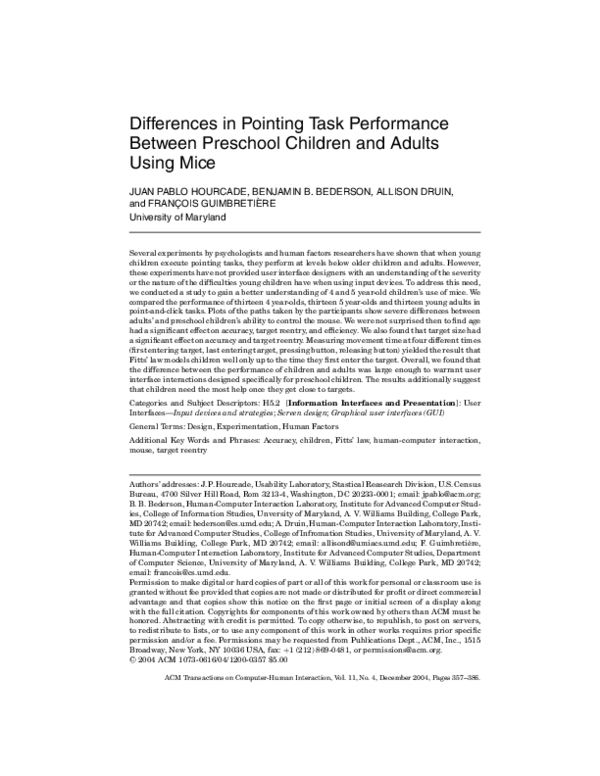 (PDF) Differences in pointing task performance between preschool ...