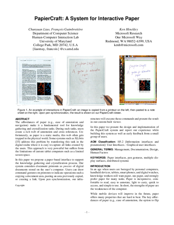 (PDF) PapierCraft: A System for Interactive Paper