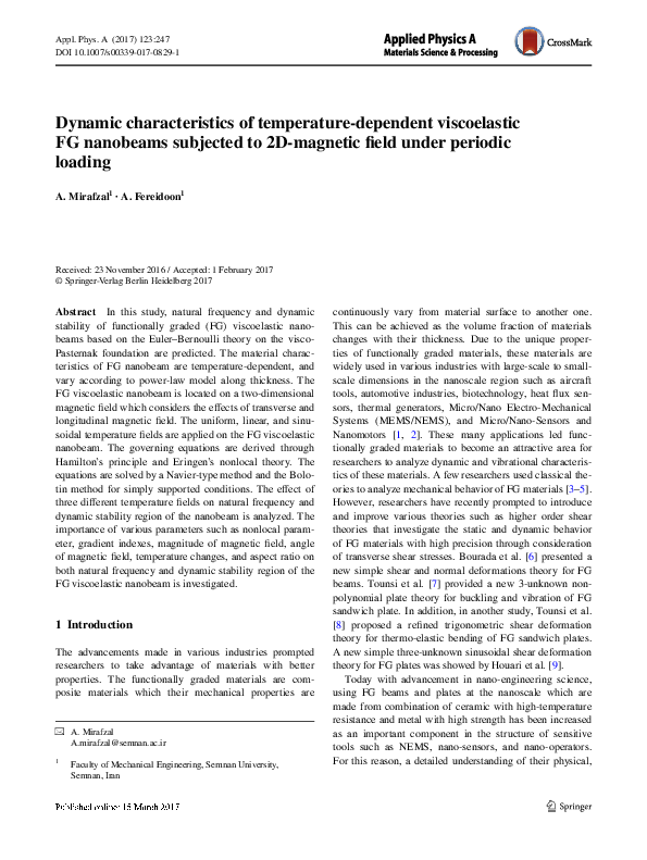 Pdf Dynamic Characteristics Of Temperature Dependent Viscoelastic Fg Nanobeams Subjected To 2d
