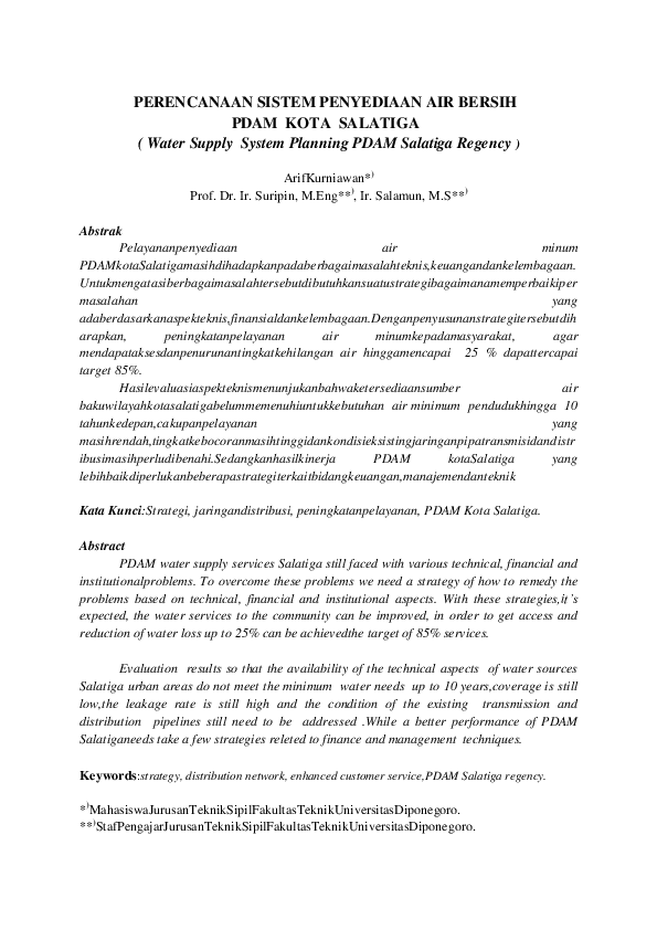 (PDF) Perencanaan Sistem Penyediaan Air Bersih Pdam Kota Salatiga ...
