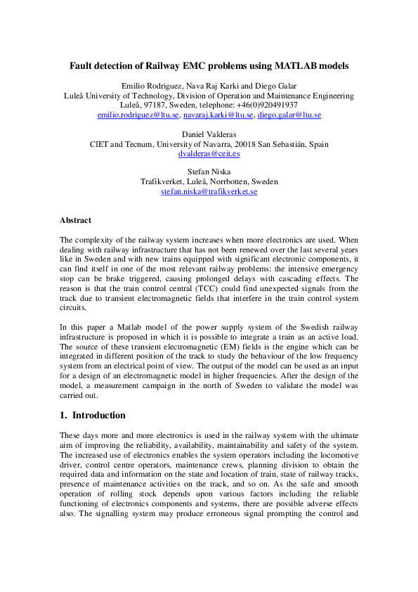 (PDF) Fault detection of Railway EMC problems using MATLAB models