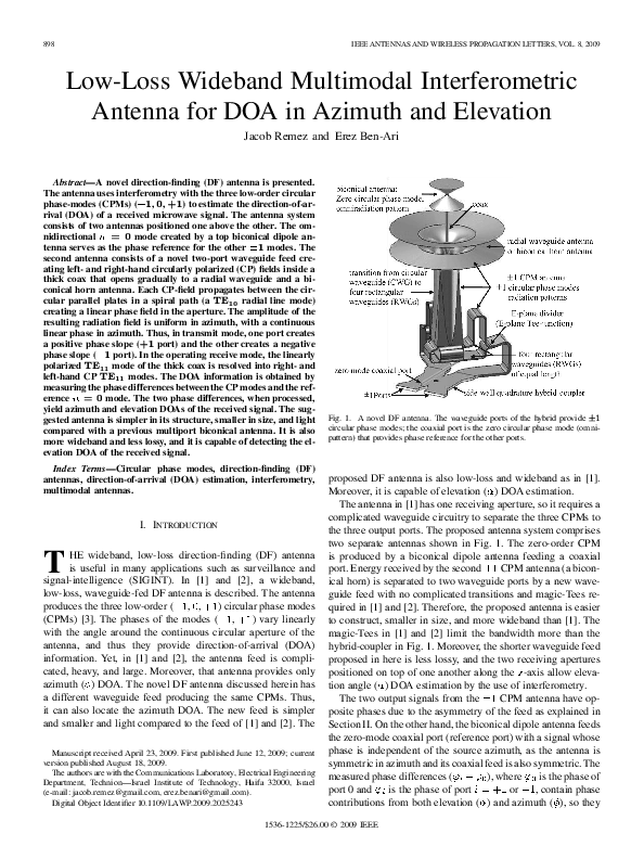 (PDF) Low-Loss Wideband Multimodal Interferometric Antenna for DOA in ...