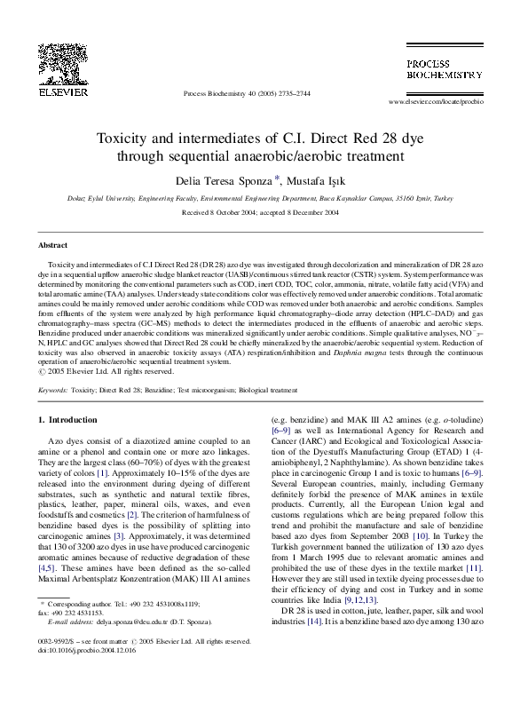 (PDF) Toxicity and intermediates of C.I. Direct Red 28 dye through ...