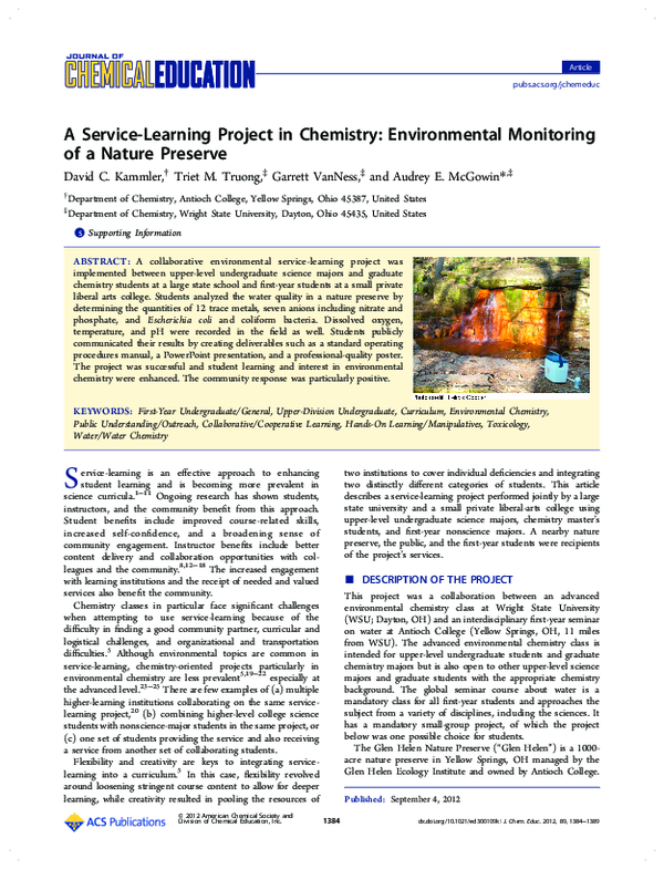 (PDF) A Service-Learning Project in Chemistry: Environmental Monitoring ...