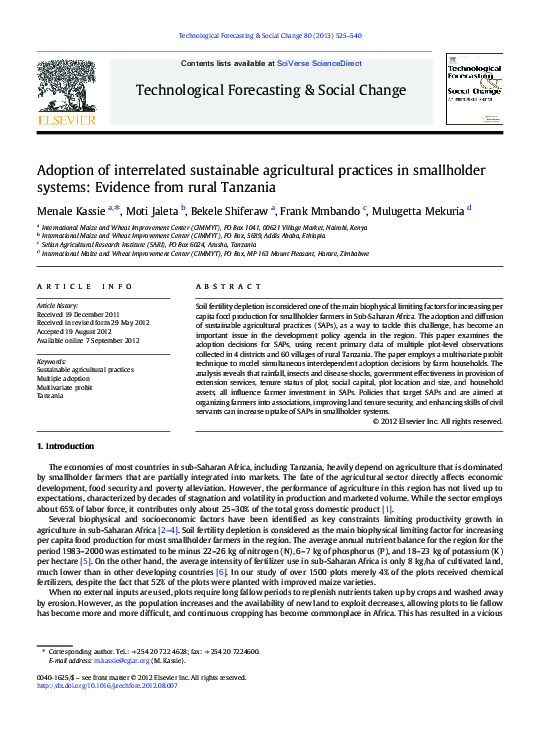 (PDF) Adoption of interrelated sustainable agricultural practices in ...