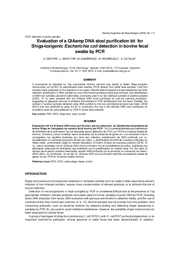 (PDF) Evaluation of a QIAamp DNA stool purification kit for Shiga ...