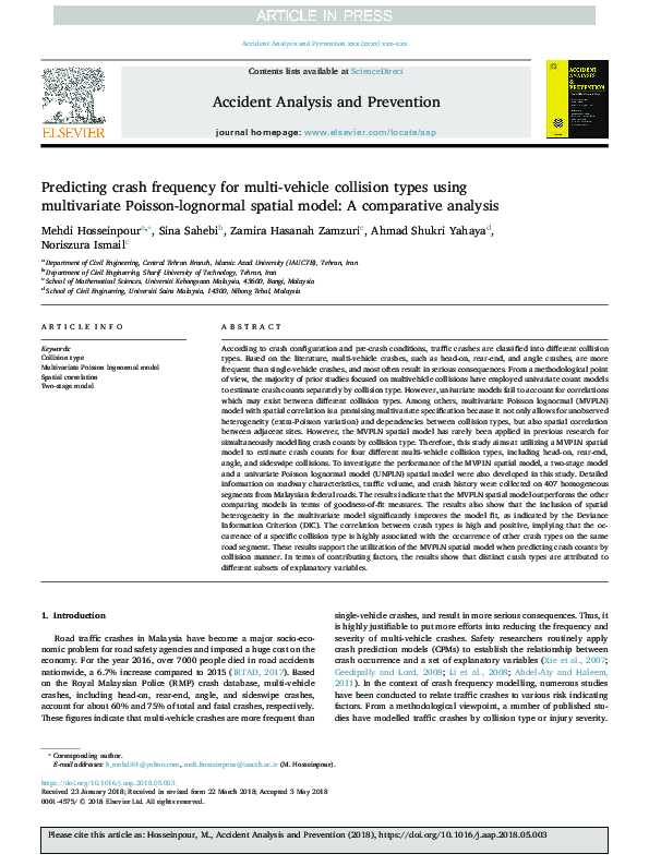 (PDF) Predicting crash frequency for multi-vehicle collision types ...