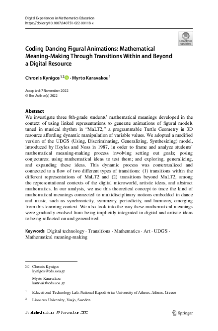 (PDF) Coding Dancing Figural Animations: Mathematical Meaning-Making ...
