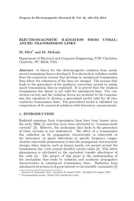(PDF) Electromagnetic Radiation from Unbalanced Transmission Lines