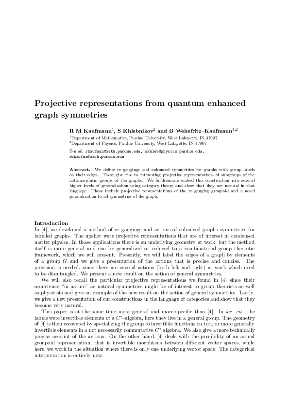 (PDF) Projective representations from quantum enhanced graph symmetries