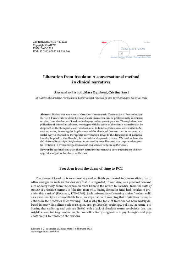 (PDF) Liberation from freedom: A conversational method in clinical ...