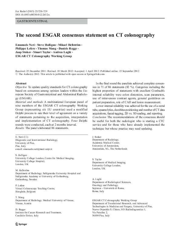 (PDF) The second ESGAR consensus statement on CT colonography