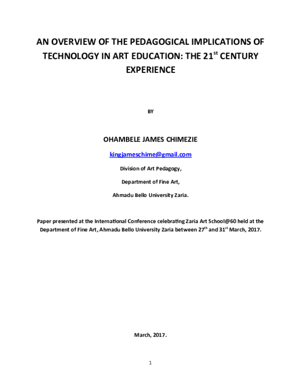 (DOC) AN OVERVIEW OF THE PEDAGOGICAL IMPLICATIONS OF TECHNOLOGY IN ART ...