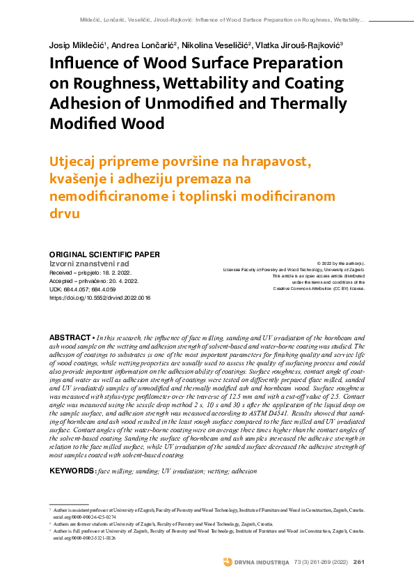 (PDF) Influence of Wood Surface Preparation on Roughness, Wettability ...