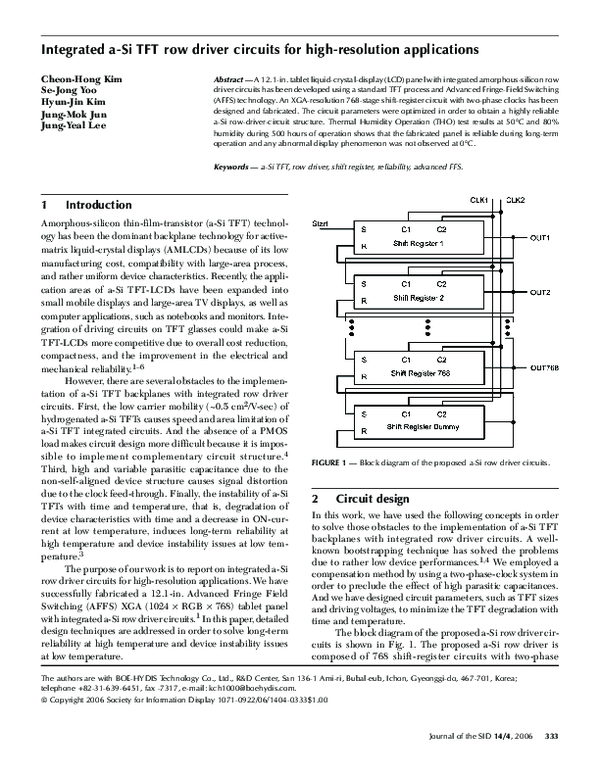 (PDF) Integrated a-Si TFT row driver circuits for high-resolution ...