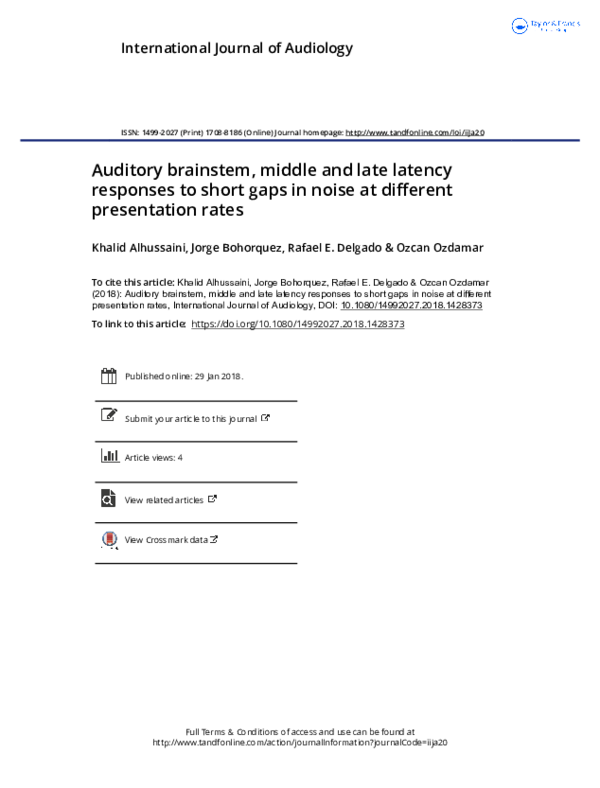(PDF) Auditory brainstem, middle and late latency responses to short gaps in noise at different ...