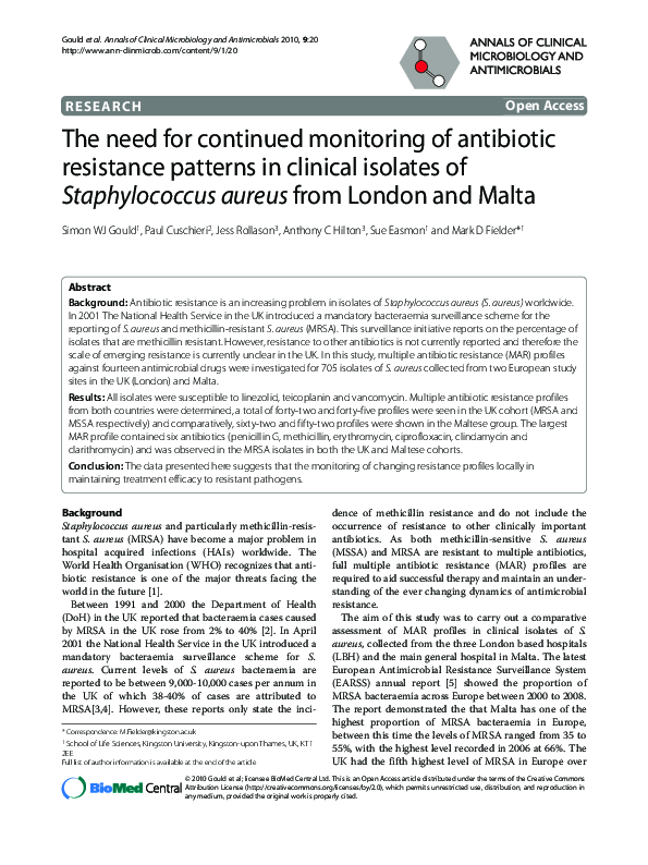 (PDF) Research The need for continued monitoring of antibiotic resistance patterns in clinical ...