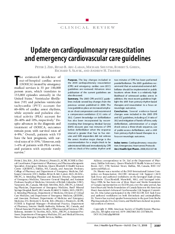 (PDF) Update on cardiopulmonary resuscitation and emergency cardiovascular care guidelines