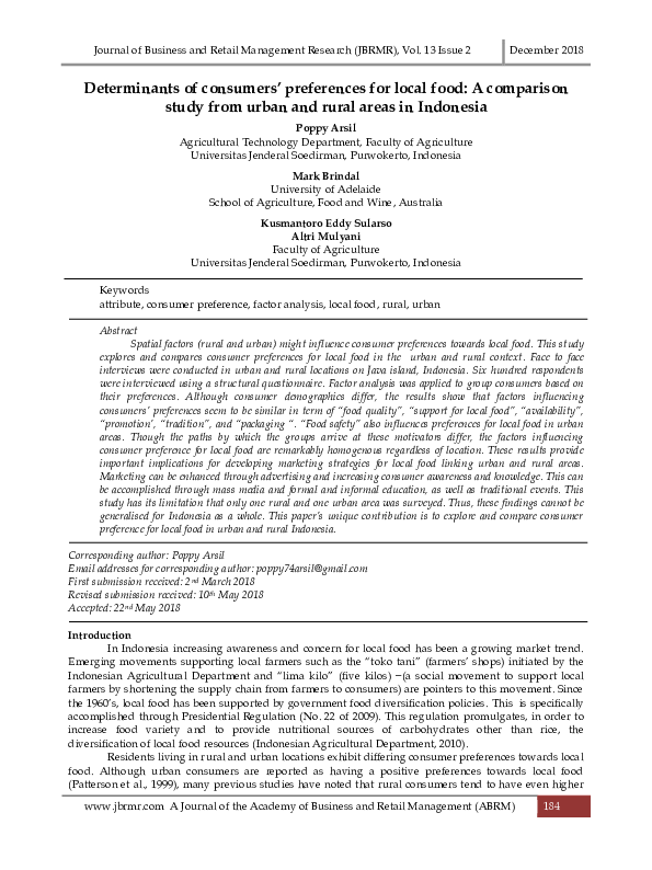 (PDF) Determinants of consumers’ preferences for local food: A ...