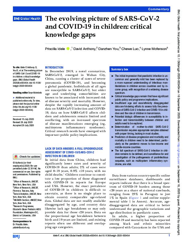 (PDF) The evolving picture of SARS-CoV-2 and COVID-19 in children ...