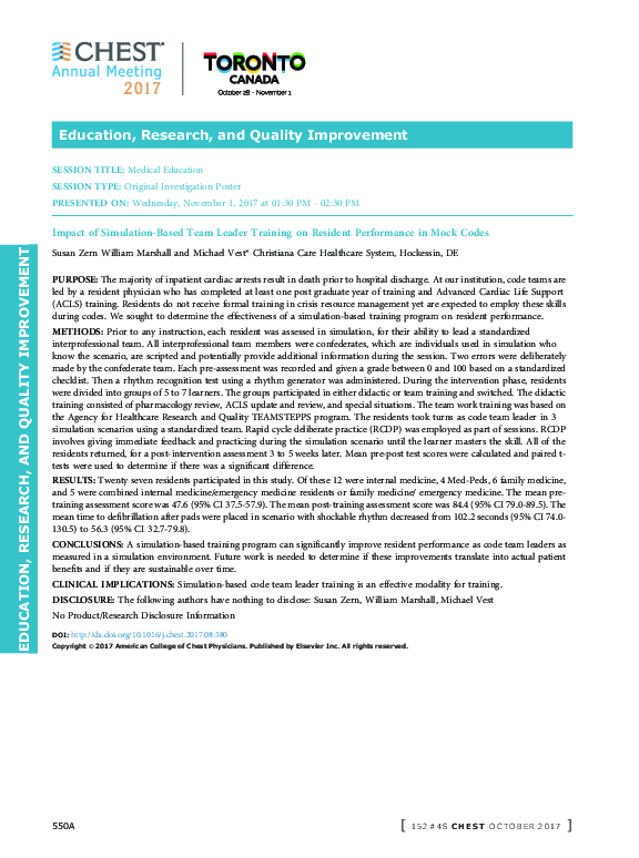 Pdf Simulation Training S Effect On Resident Code Performance
