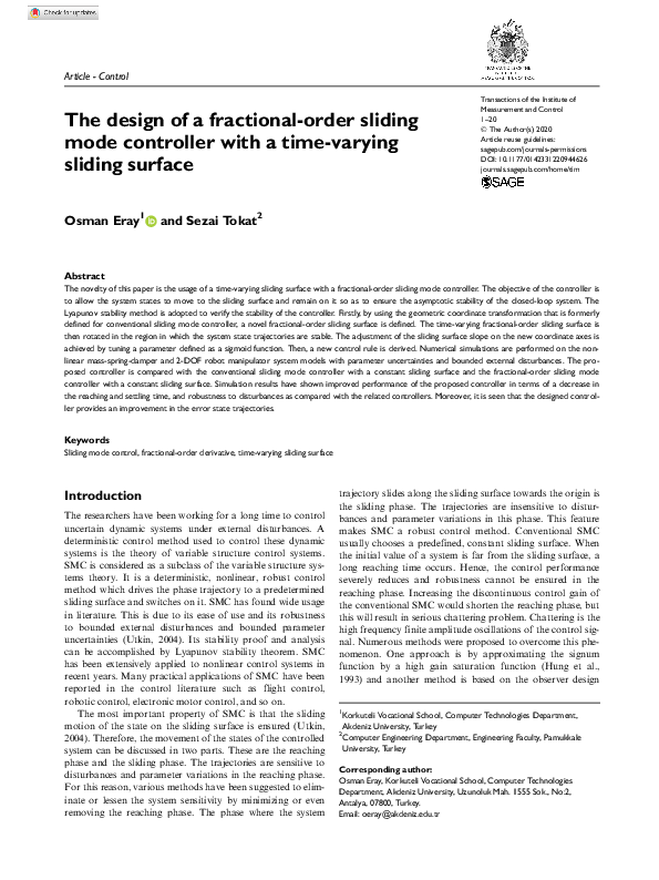 (PDF) The design of a fractional-order sliding mode controller with a time-varying sliding surface