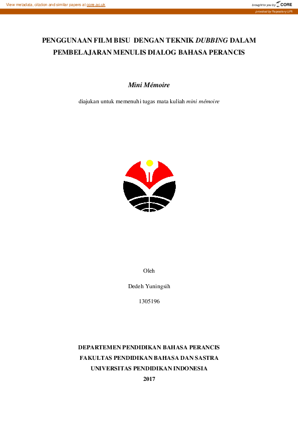 (PDF) Penggunaan Film Bisu Dengan Teknik Dubbing Dalam Pembelajaran Menulis Dialog Bahasa Perancis