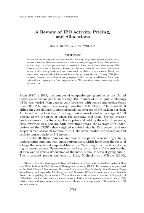 (PDF) A Review of IPO Activity, Pricing, and Allocations