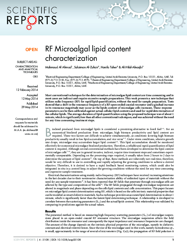 (PDF) RF Microalgal lipid content characterization